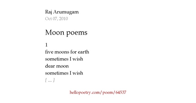 Moon poems by Raj Arumugam - Hello Poetry