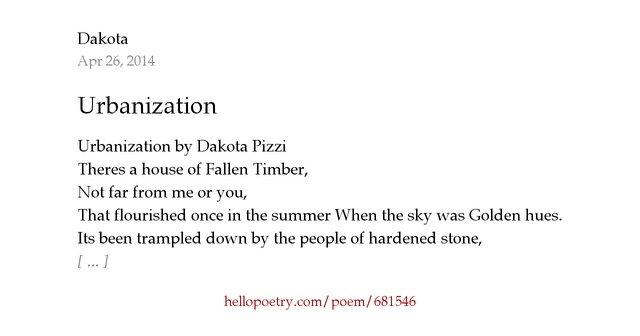 Urbanization by Dakota - Hello Poetry