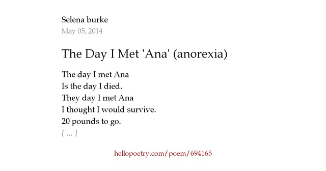 The Day I Met 'Ana' (anorexia) by Selena burke - Hello Poetry