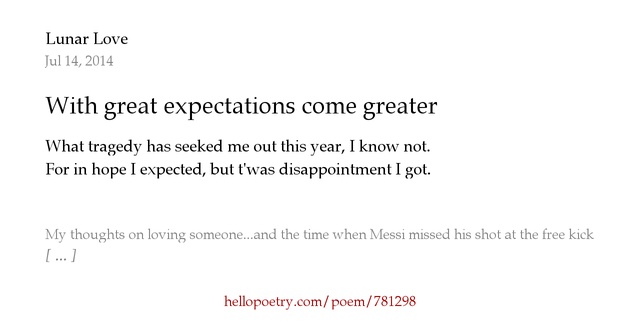 With great expectations come greater disappointments by Lunar Love ...