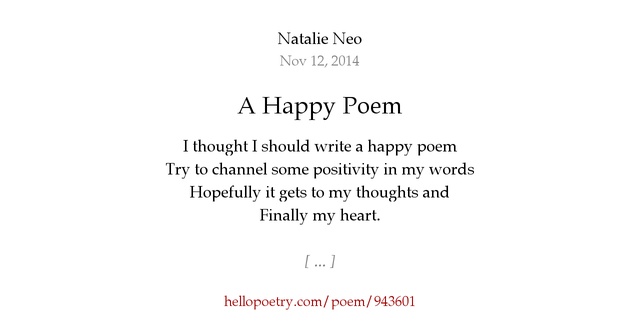 A Happy Poem by Natalie Neo - Hello Poetry