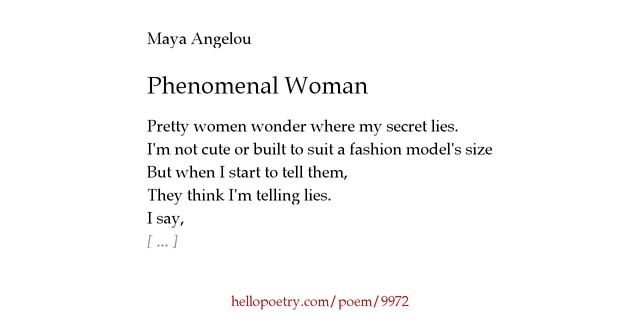 Phenomenal Woman by Maya Angelou - Hello Poetry