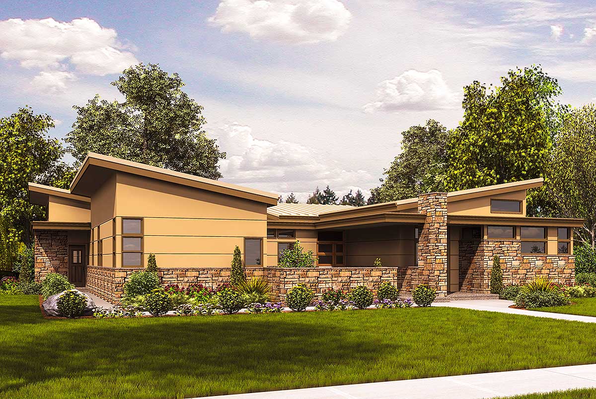 Angular Contemporary with Courtyard - 69512AM | Architectural Designs ...