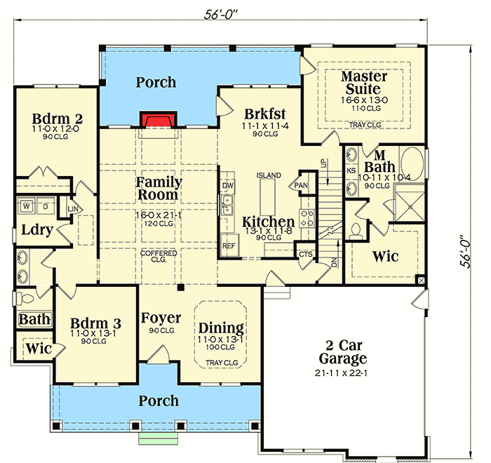 Flexible Plan With Front-to-Back Foyer - 75400GB | Architectural ...