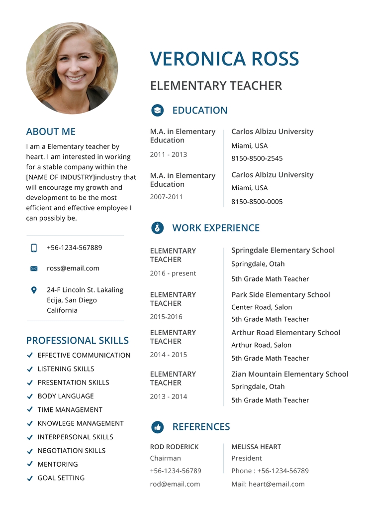 Modern Resume Template For Teachers