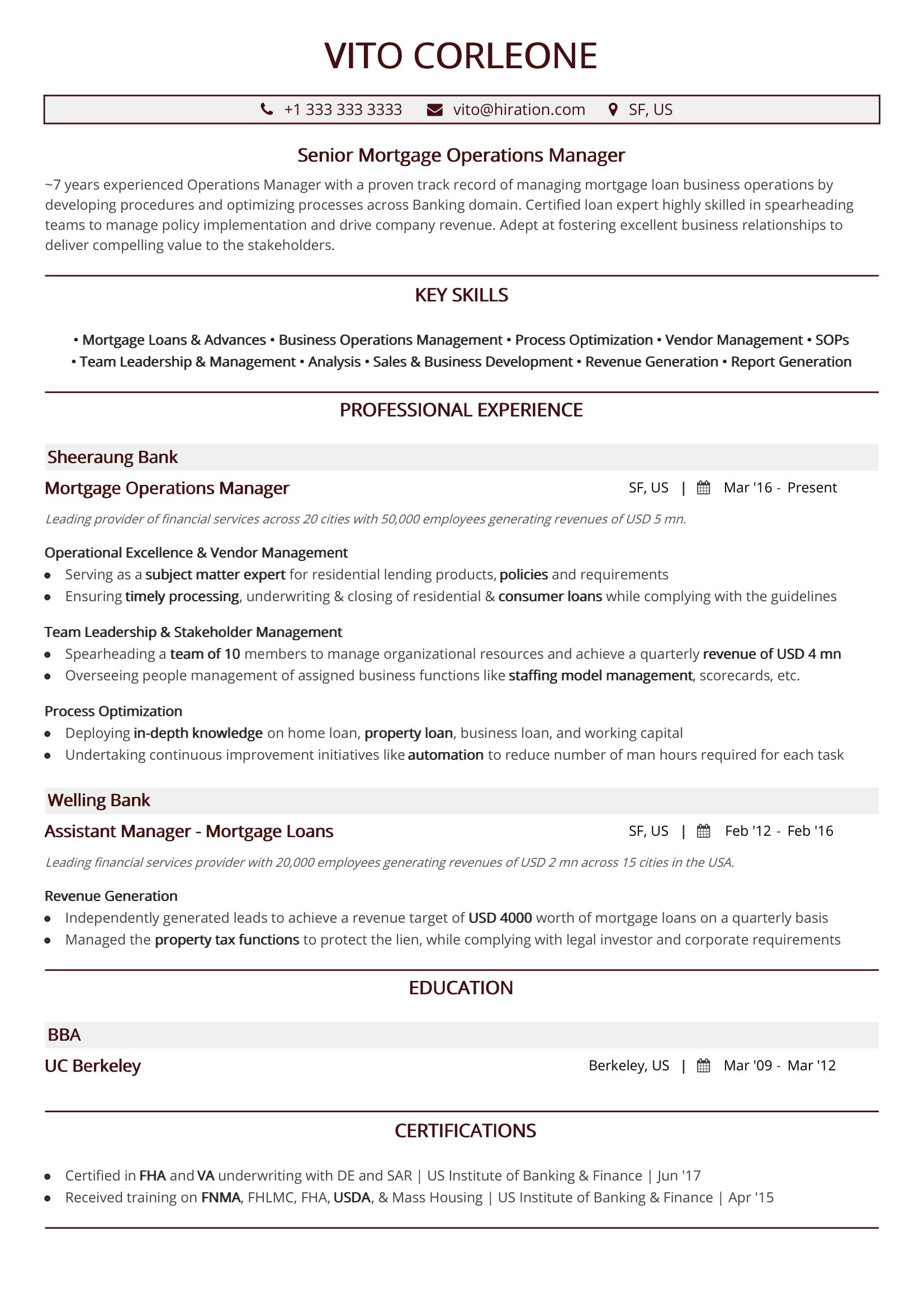 Operations Manager Cv Sample Master Of Template Document