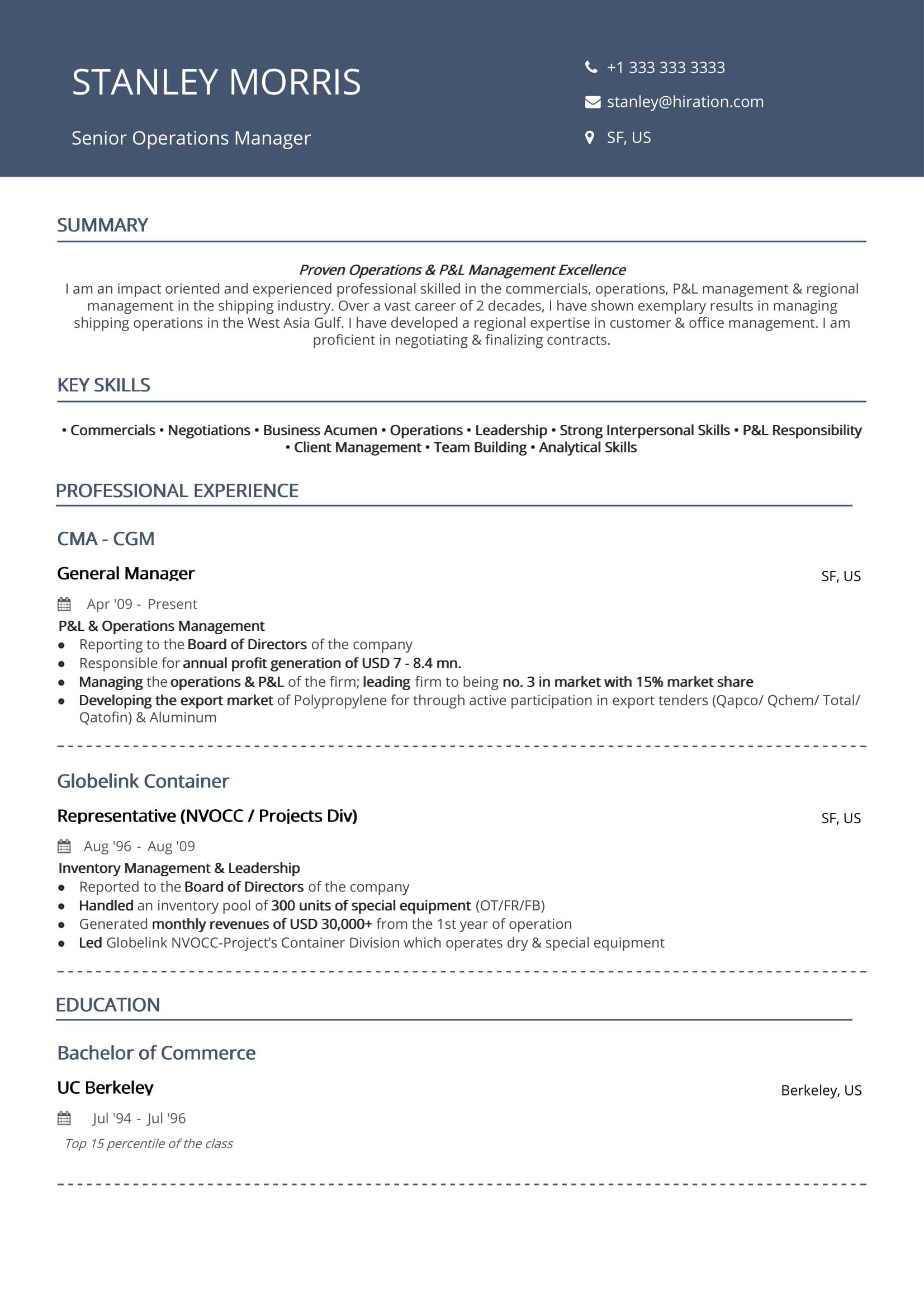 Operations Manager Cv Sample PDF Template