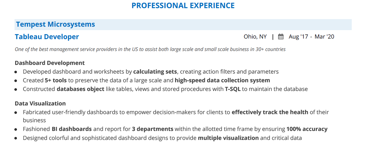 Tableau Developer Resume The 2023 Guide With 20 Examples Samples