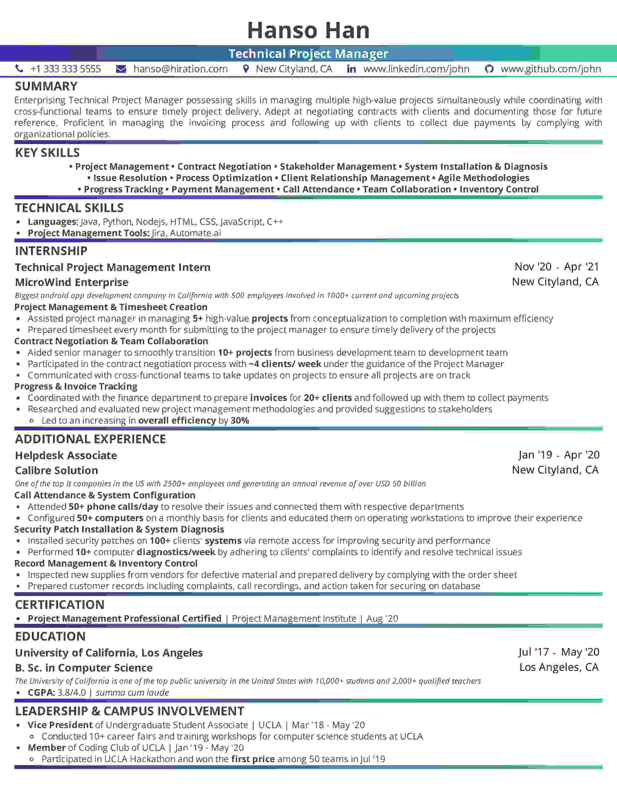 Technical Project Manager Resume 2022 Guide With 10 Resume Examples 