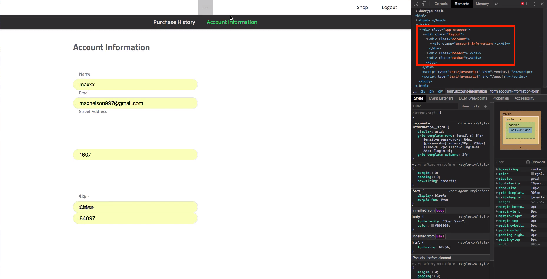 Adding CSS Grid to the Account Information Form