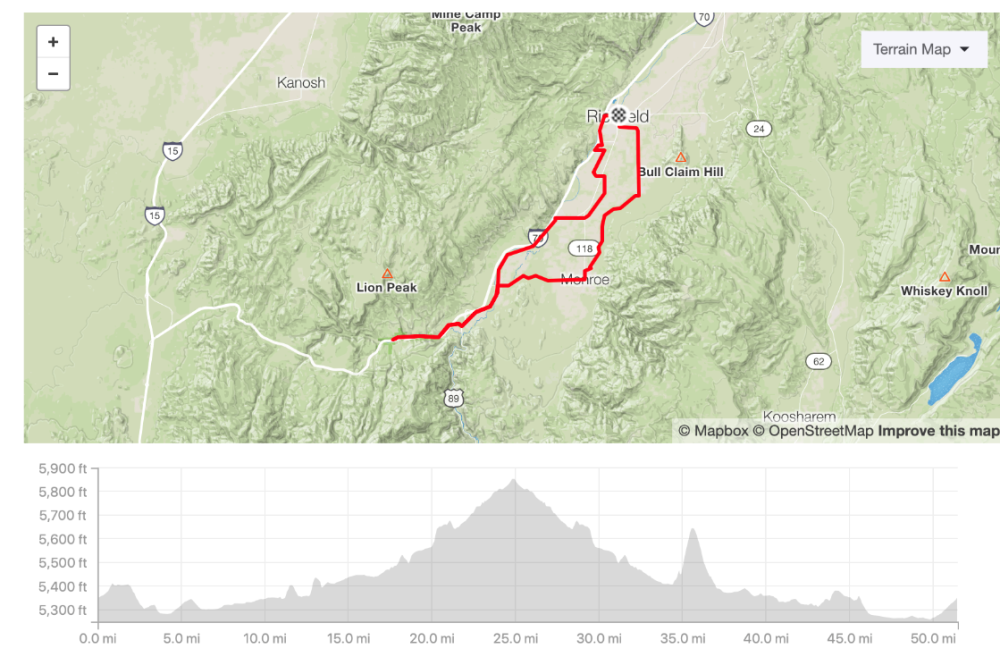 Sevier Valley Rooster Ride Course Map