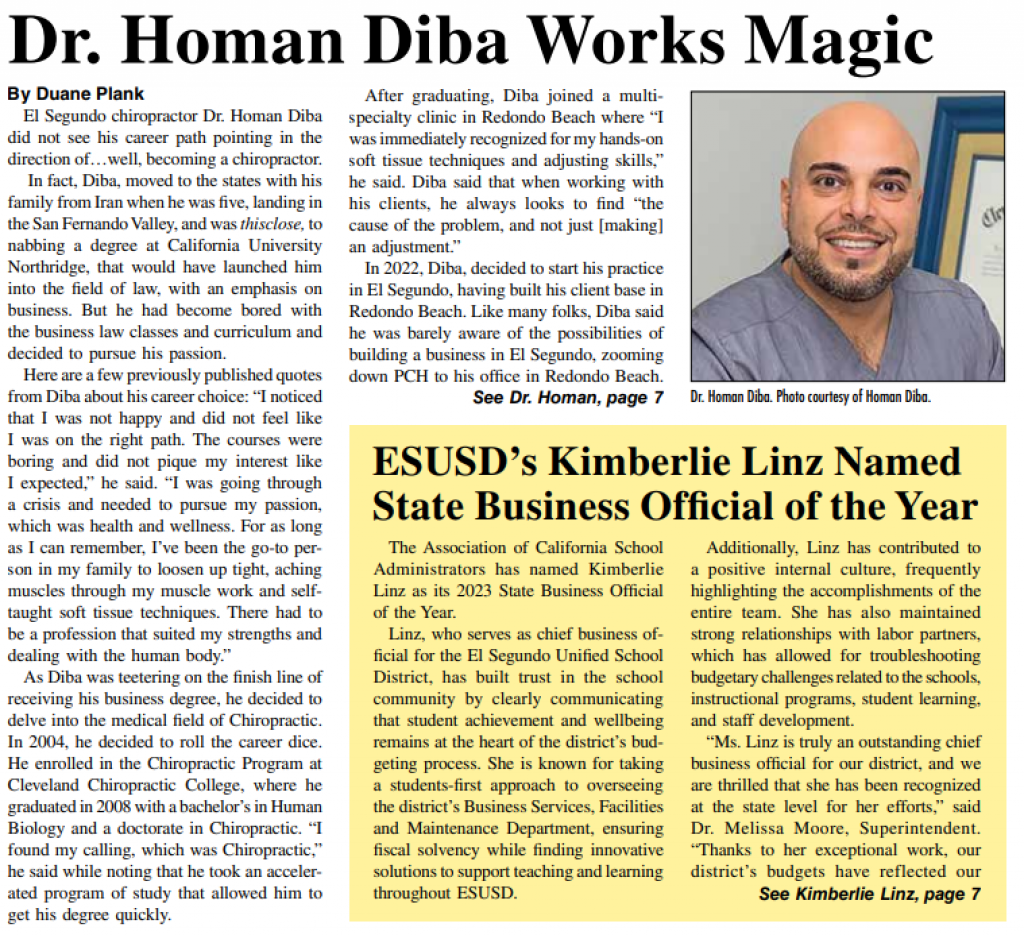 Dr. Homan Diba Works Magic - El Segundo Herald featuring El Segundo ...