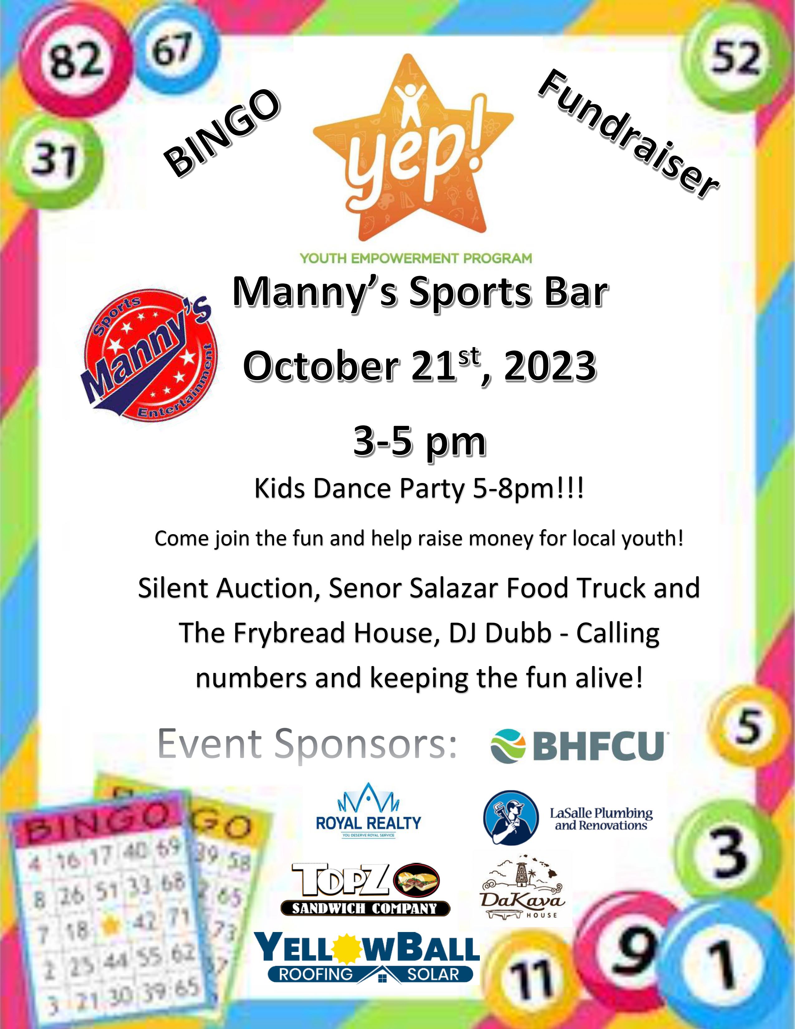 Charitable Bingo Fundraiser at Manny's Sports Bar to Benefit Youth ...