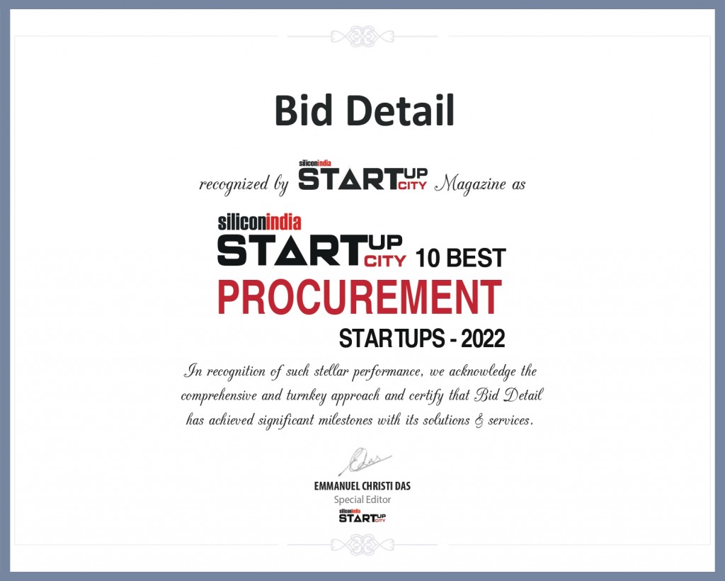 Bid Detail is Awarded as Best Procurement Startup - 2022 - IssueWire