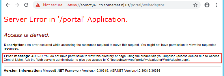 Error: Error message 401.3: You do not have permission to view this ...