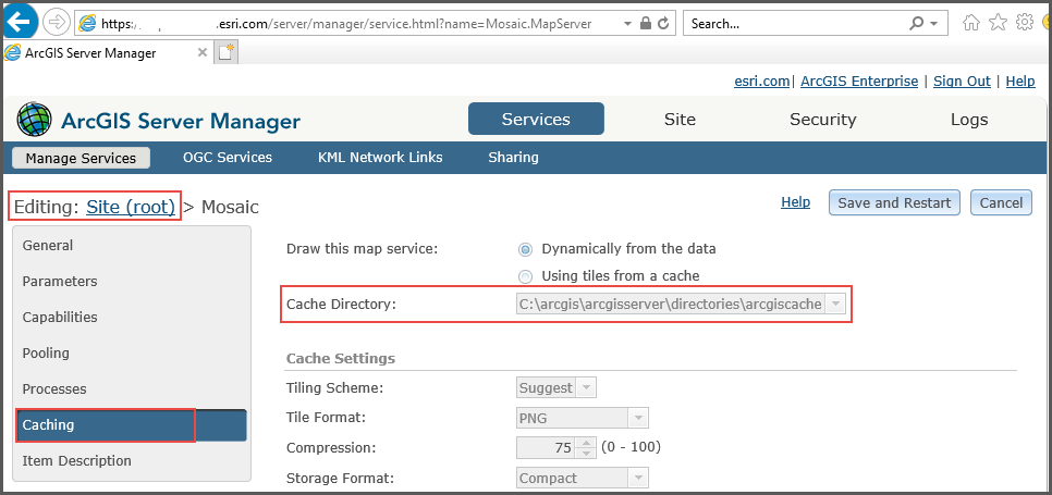 How To: Identify the location of an ArcGIS Server service cache directory