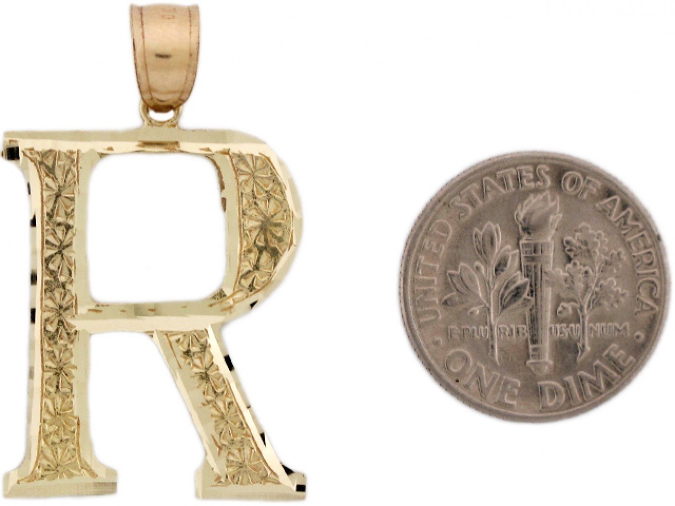 10k or 14k real gold unique design letter R diamond cut initial charm ...