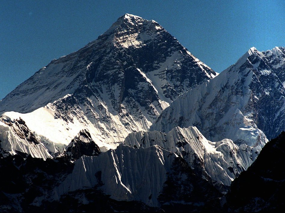 Mount Everest straddles the border of Nepal and Tibet. This is a view ...