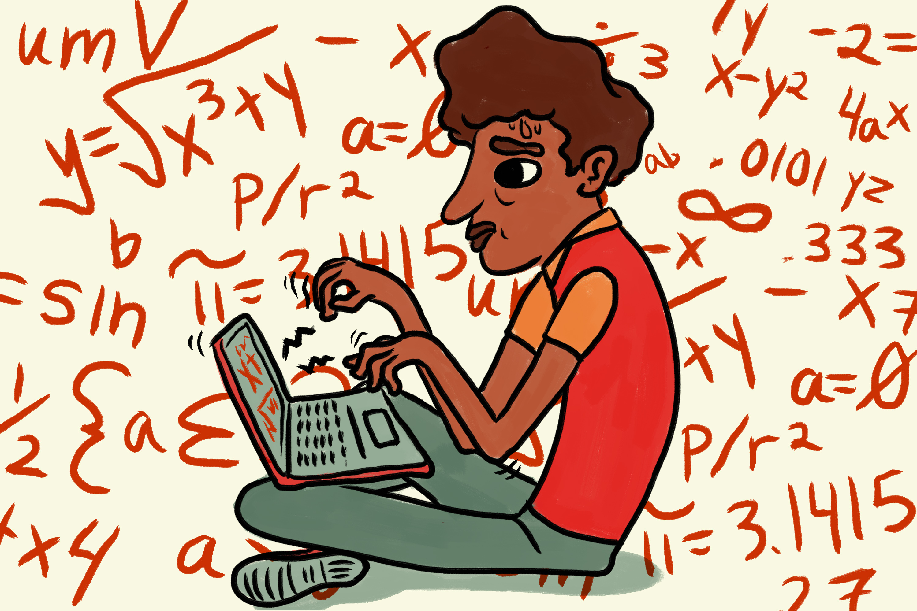 Student looking confused while taking math course online - KTOO