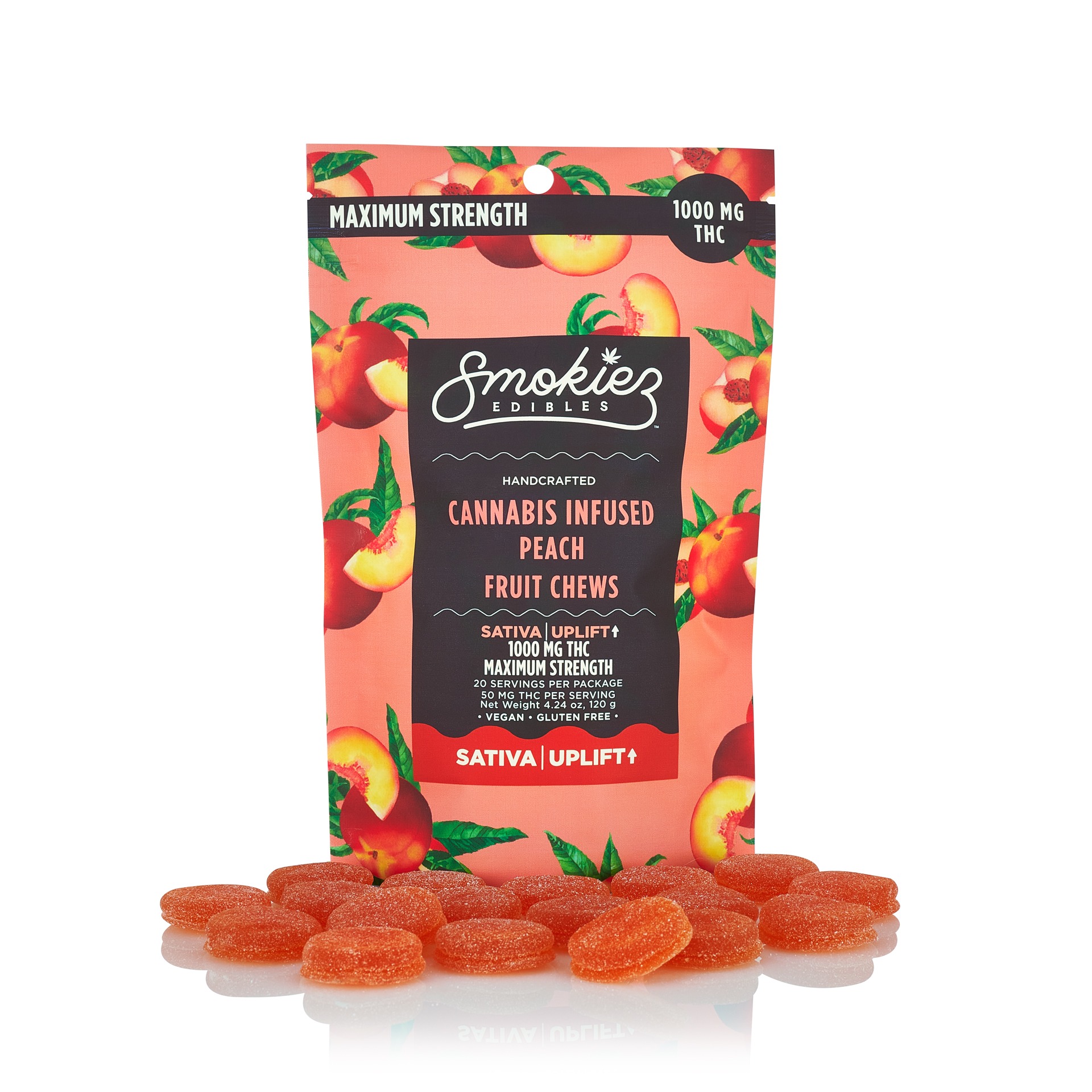 Smokiez Edibles: MAXIMUM STRENGTH Peach Sativa 1000mg THC Fruit Chews ...