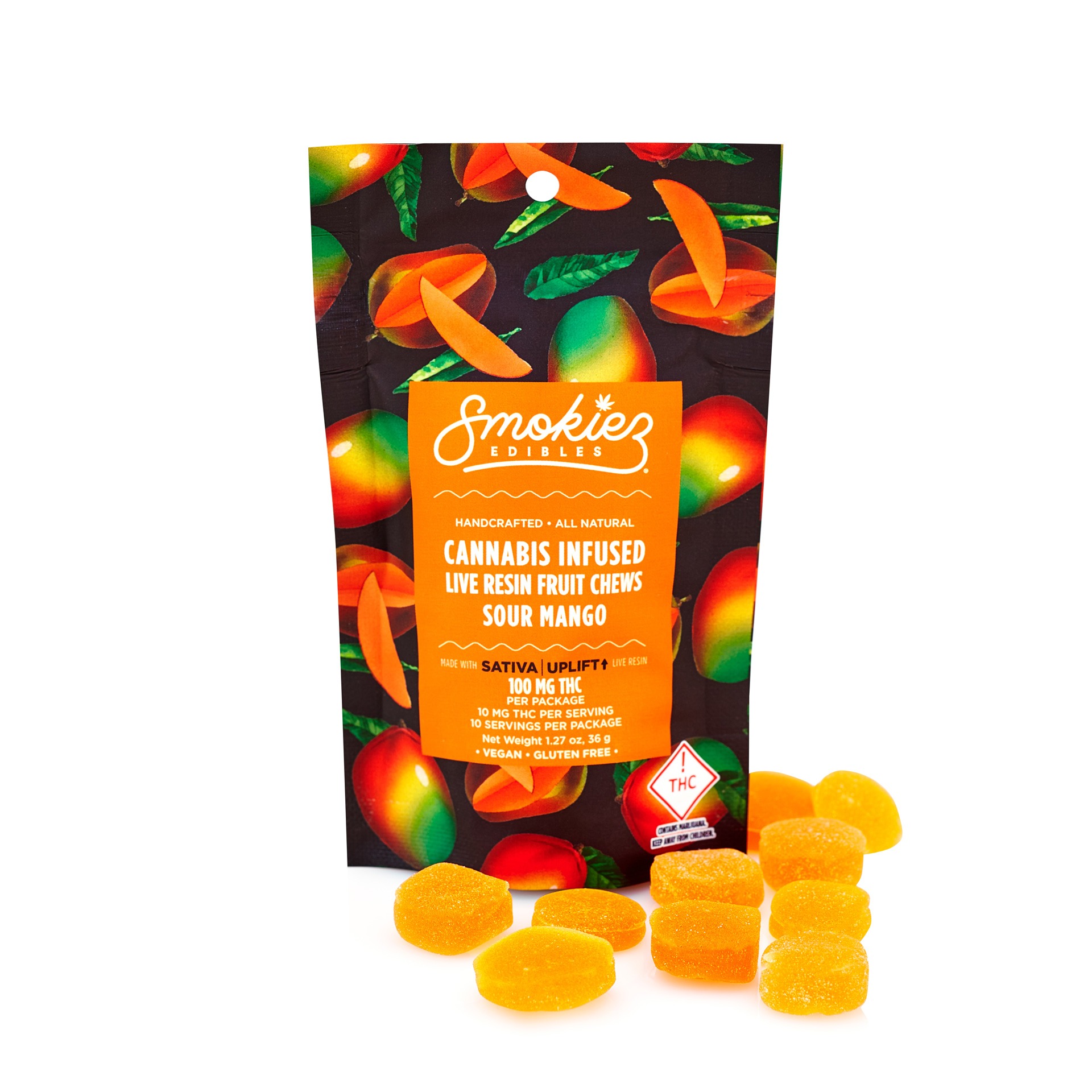 Smokiez Edibles: Sour Mango Sativa 100mg Live Resin THC Fruit Chews ...