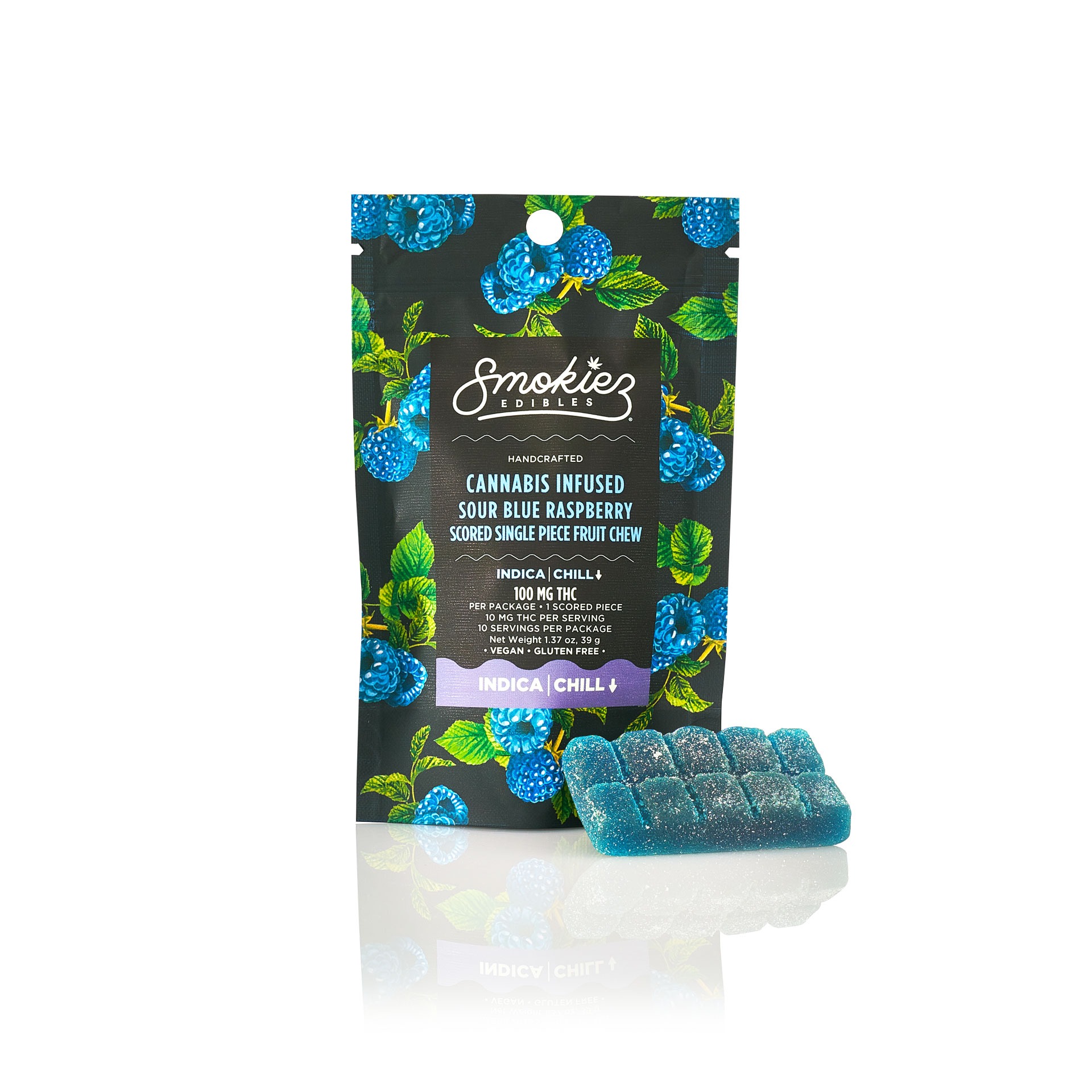 Smokiez Edibles: Sour Blue Raspberry Indica Scored-Single Piece 100mg ...