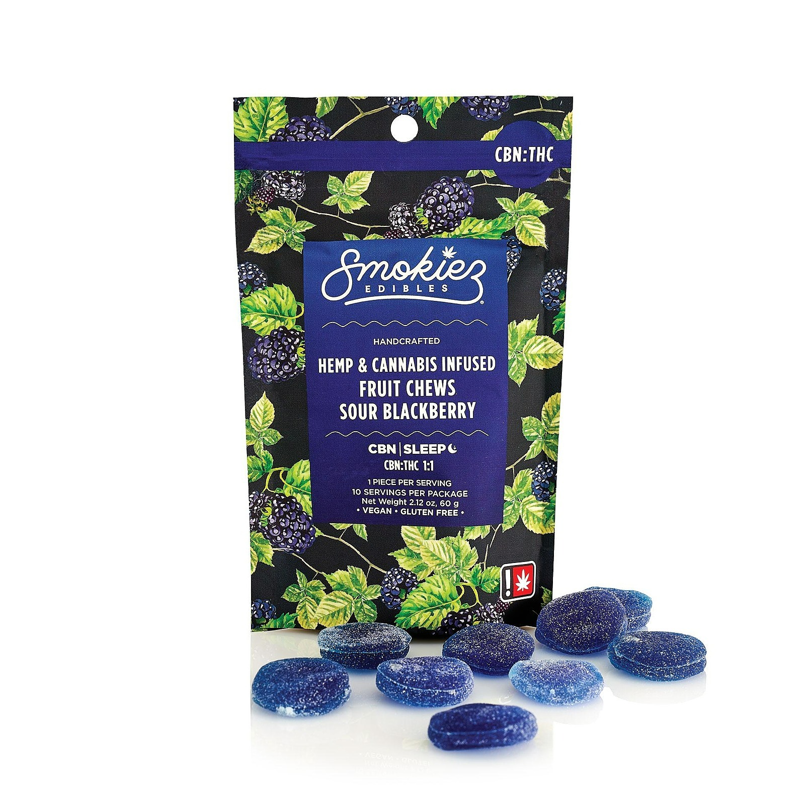 Smokiez Edibles: Sour Blackberry 100mg CBN : 100mg THC Fruit Chews ...