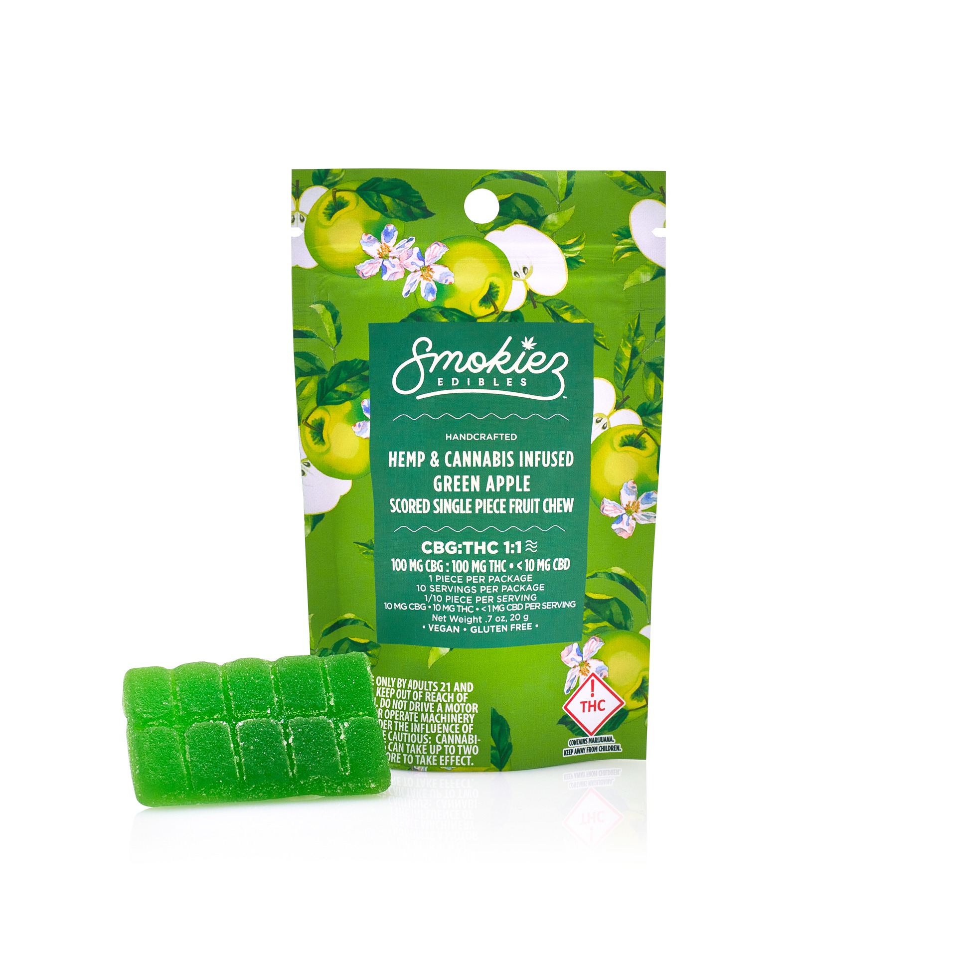 Smokiez Edibles: CBG:THC 1:1 Green Apple Scored-Single Piece 100mg THC ...