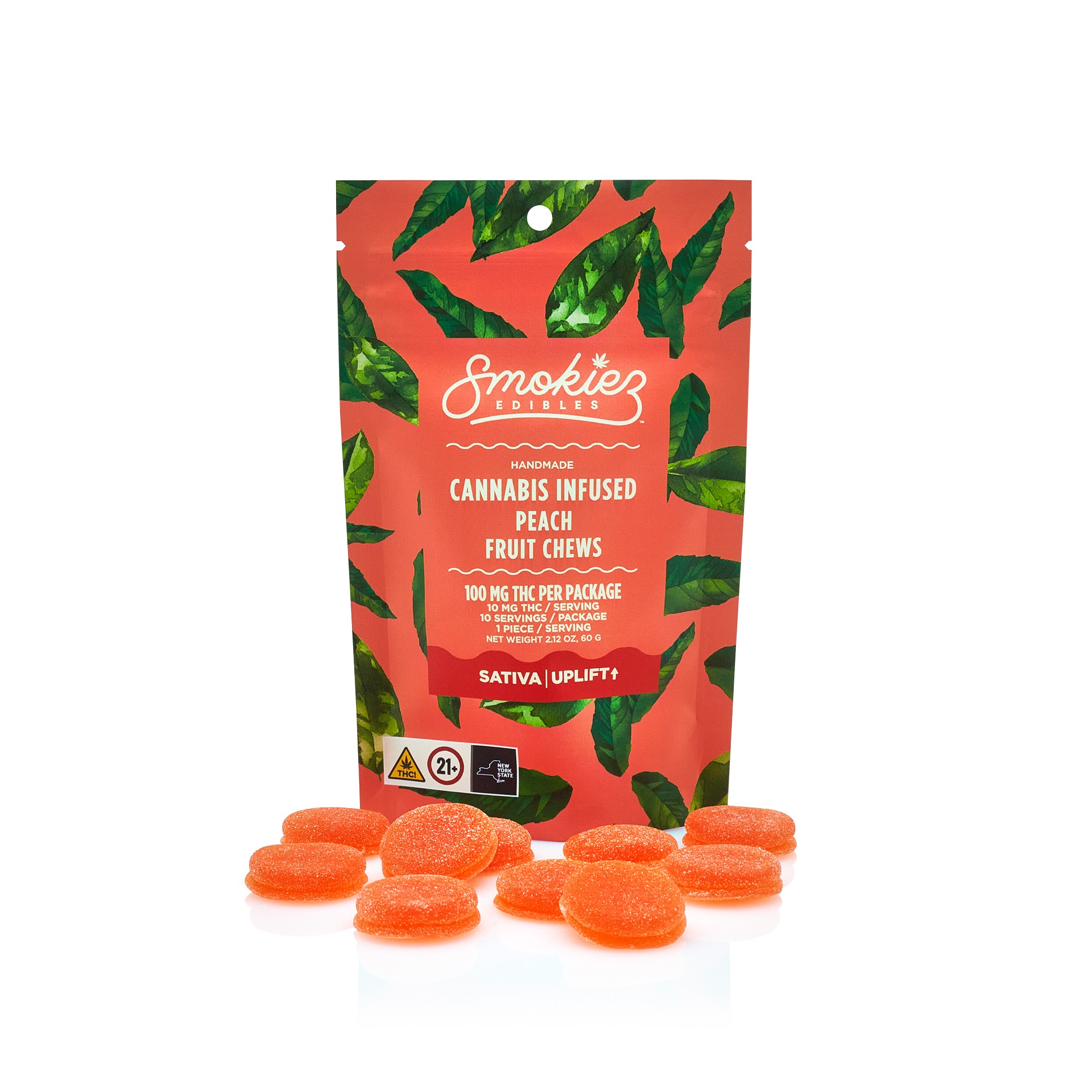Smokiez Edibles: Peach Sativa 100mg THC Fruit Chews - New York | Leafly