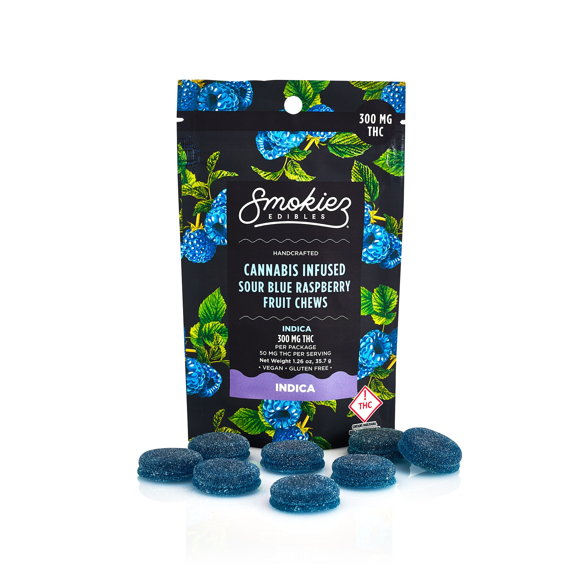 Smokiez Edibles: Sour Blue Raspberry Indica 300mg THC Fruit Chews ...