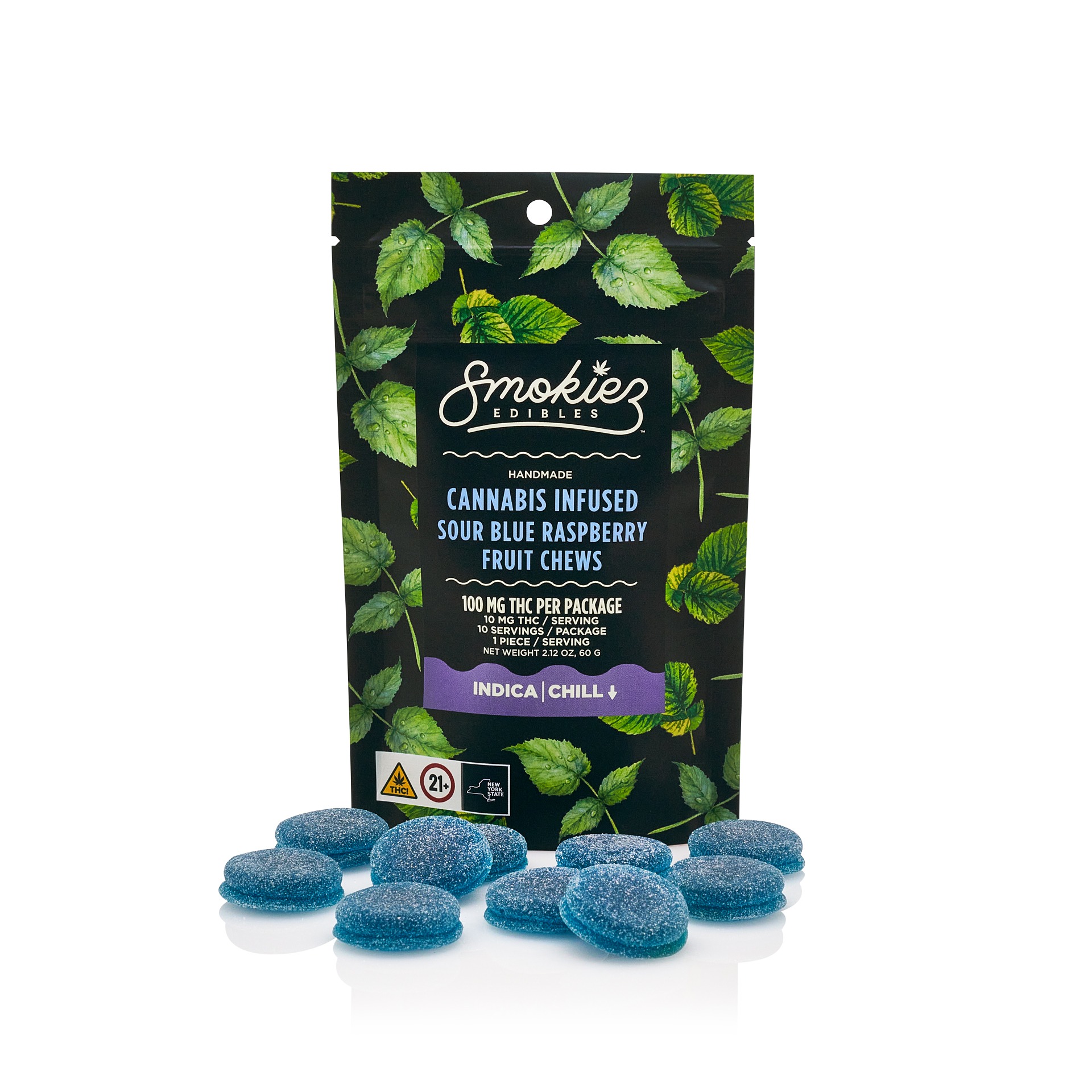 Smokiez Edibles: Sour Blue Raspberry Indica 100mg THC Fruit Chews - New ...