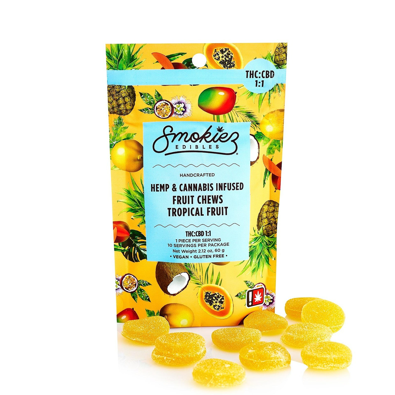 Smokiez Edibles: Tropical Fruit 100mg CBD : 100mg THC Fruit Chews ...