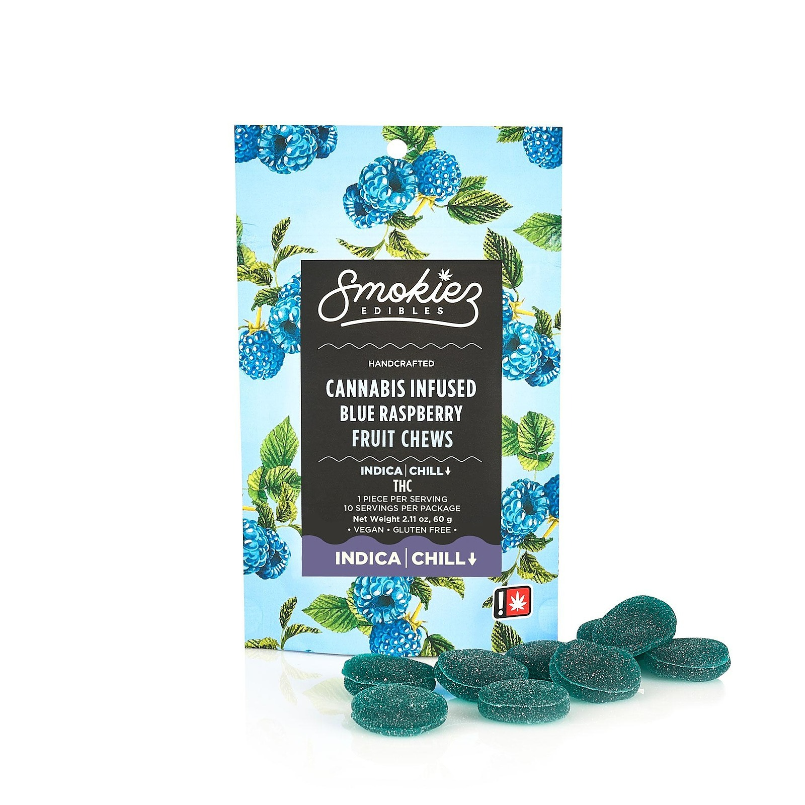 Smokiez Edibles: Blue Raspberry Indica 100mg THC Fruit Chews 10pc ...