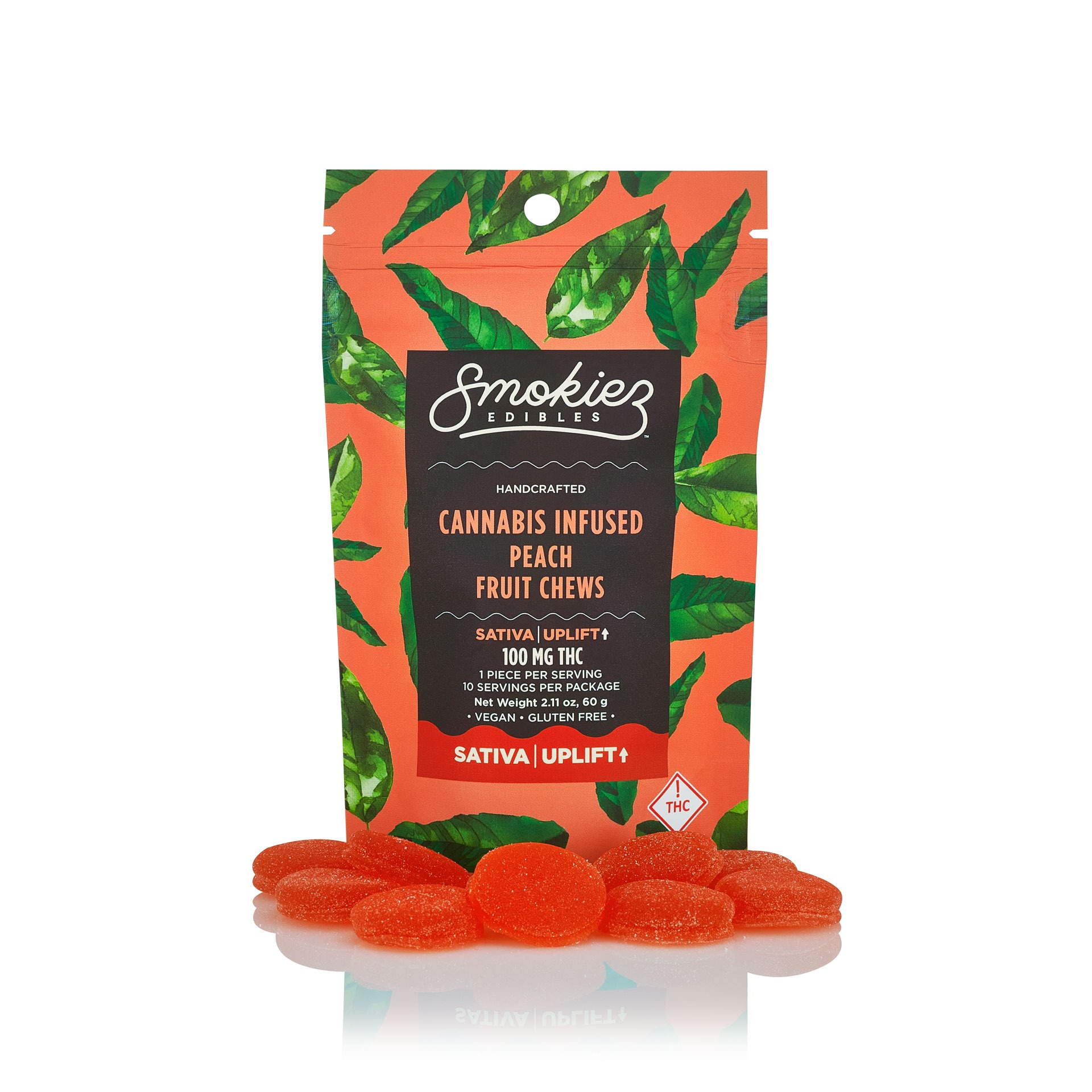 Smokiez Edibles: Peach Sativa 100mg THC Fruit Chews - Illinois | Leafly