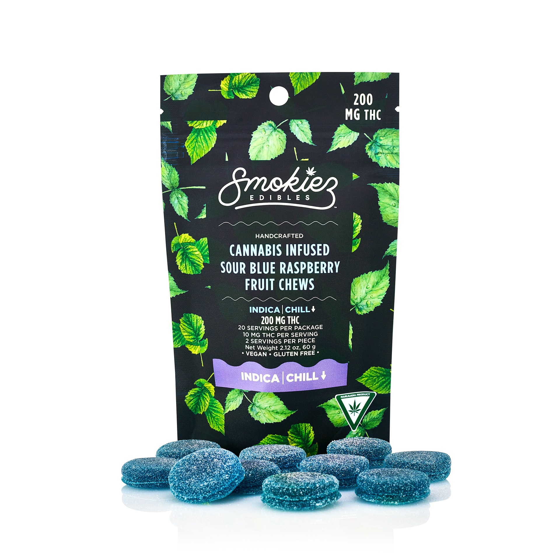 Smokiez Edibles: Sour Blue Raspberry Indica 200mg THC Fruit Chews ...