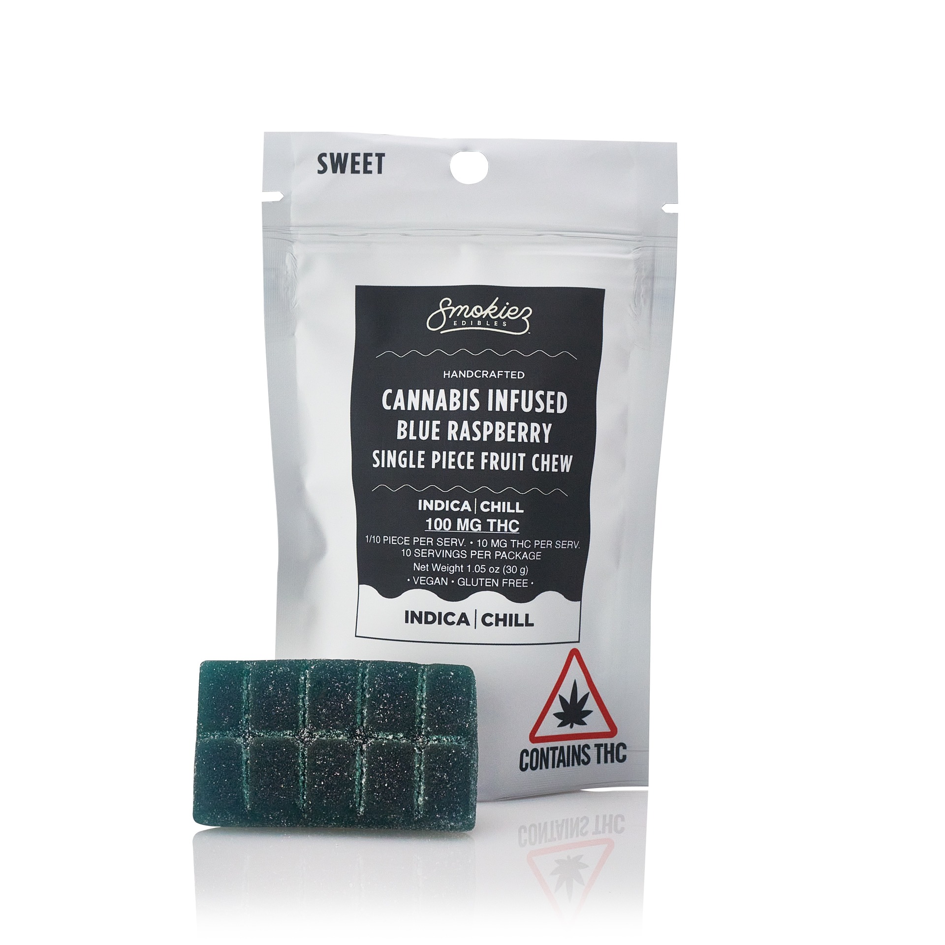Smokiez Edibles: Blue Raspberry Indica 100mg THC Scored Single Piece ...