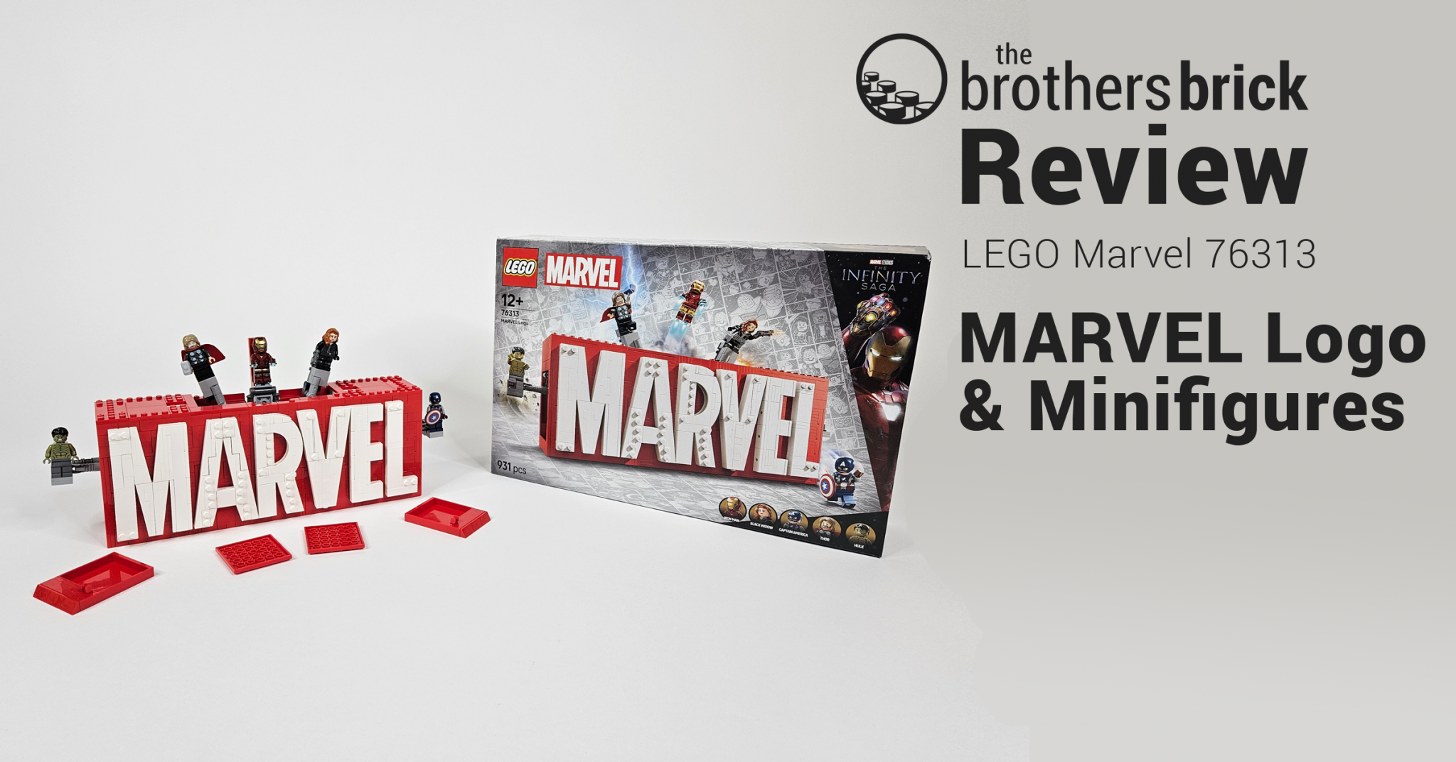 LEGO Marvel 76313 MARVEL Logo & Minifigures - A LEGO logo of a ...
