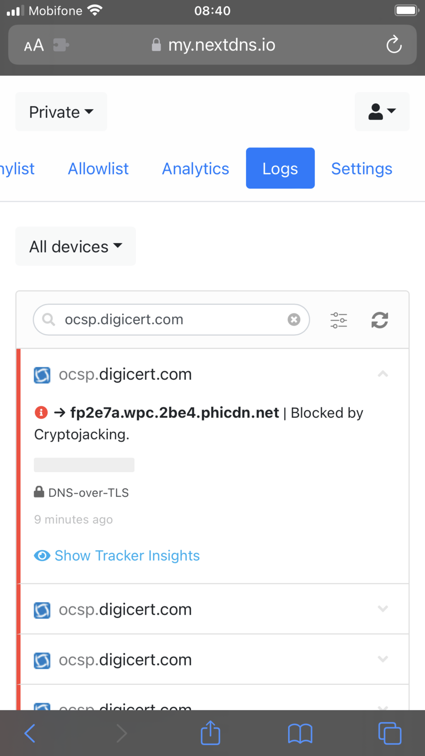 CRL and OCSP showing up as blocked by a security option in last hour ...