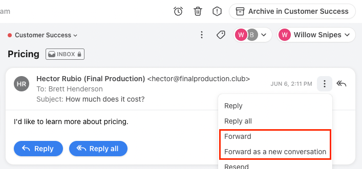 How to reply to, forward, and resend an email - Send Messages - Front Help Center