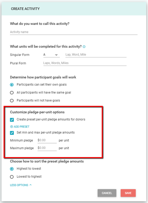 How Do I Set Minimum And Maximum Per unit Pledge Amounts Fundraising Knowledge Base