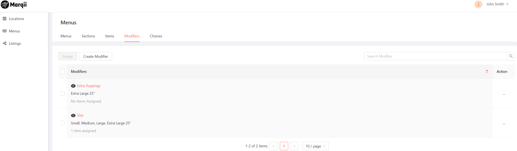 How to Sort through your Modifiers - Menus - Help Center