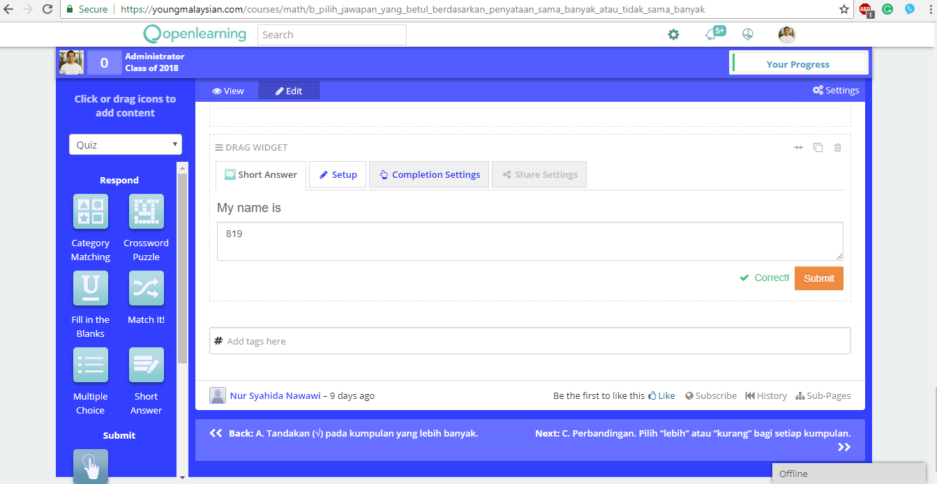 Short Answer Widget Did Not Save Properly Fixed And Solved Issues Openlearning Help Community
