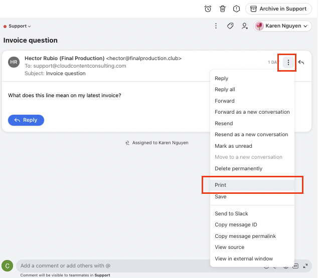 How To Print An Email Or Save As PDF Tags Organization Front Help 