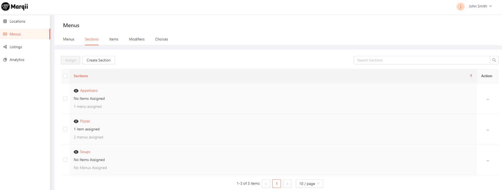 How to Sort through your Sections - Menus - Help Center