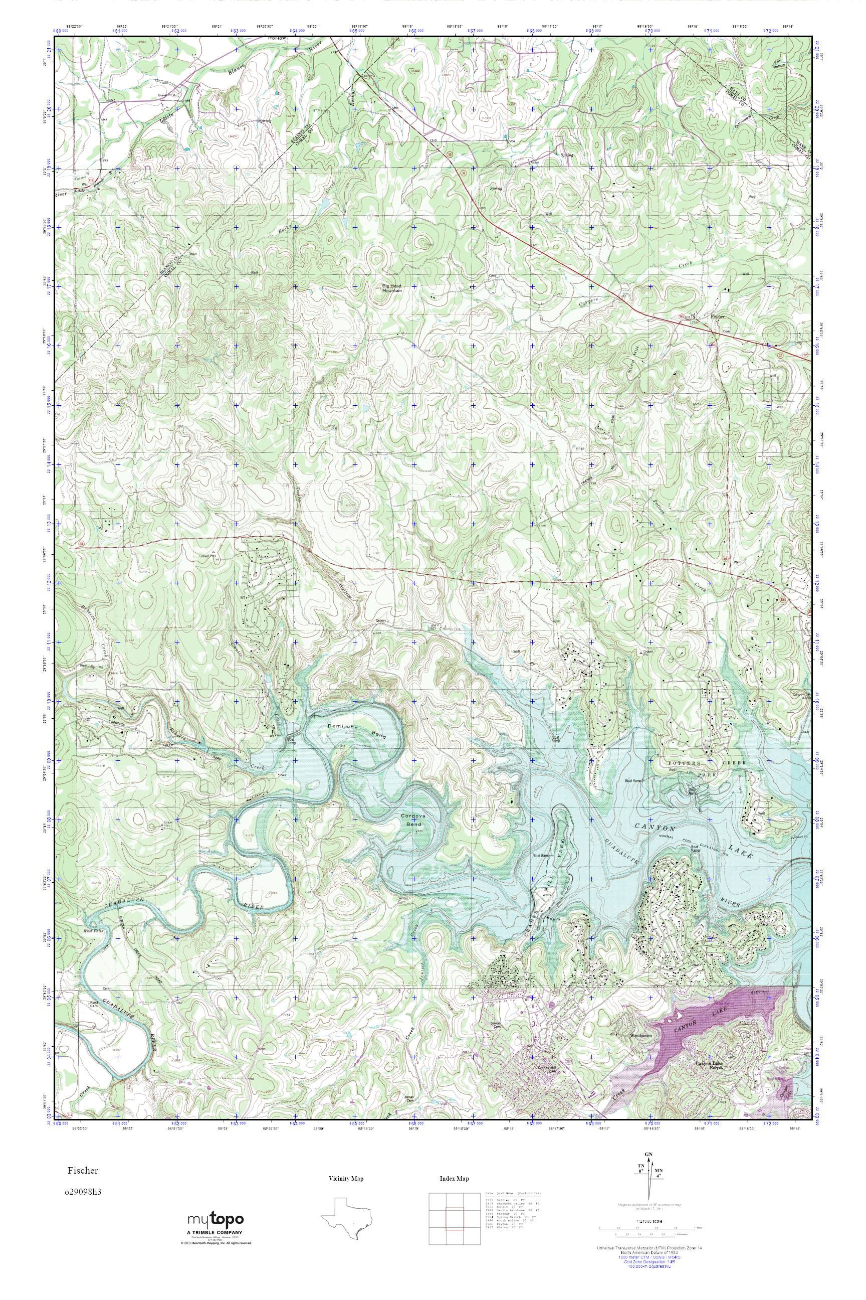 MyTopo Fischer, Texas USGS Quad Topo Map