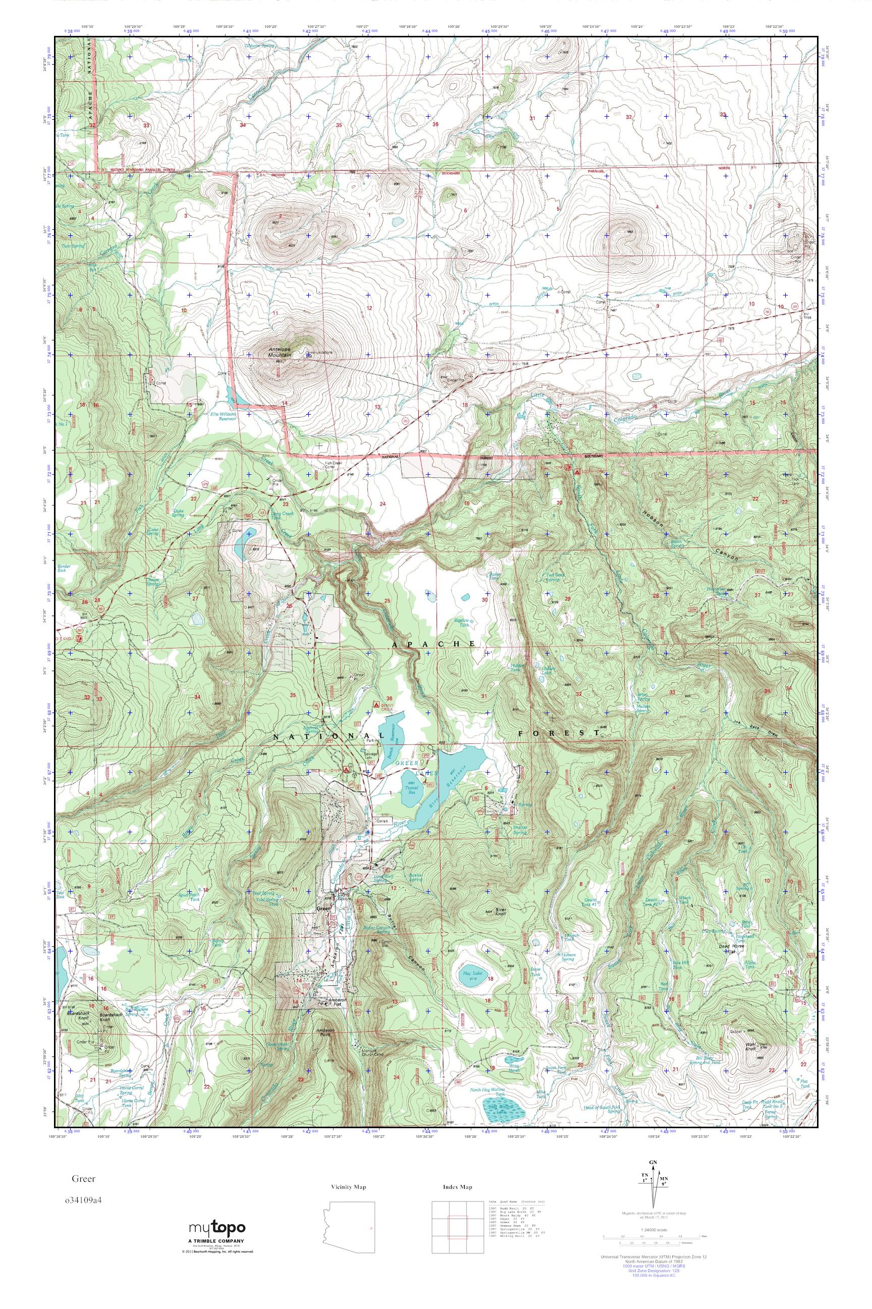 Mytopo Greer Arizona Usgs Quad Topo Map