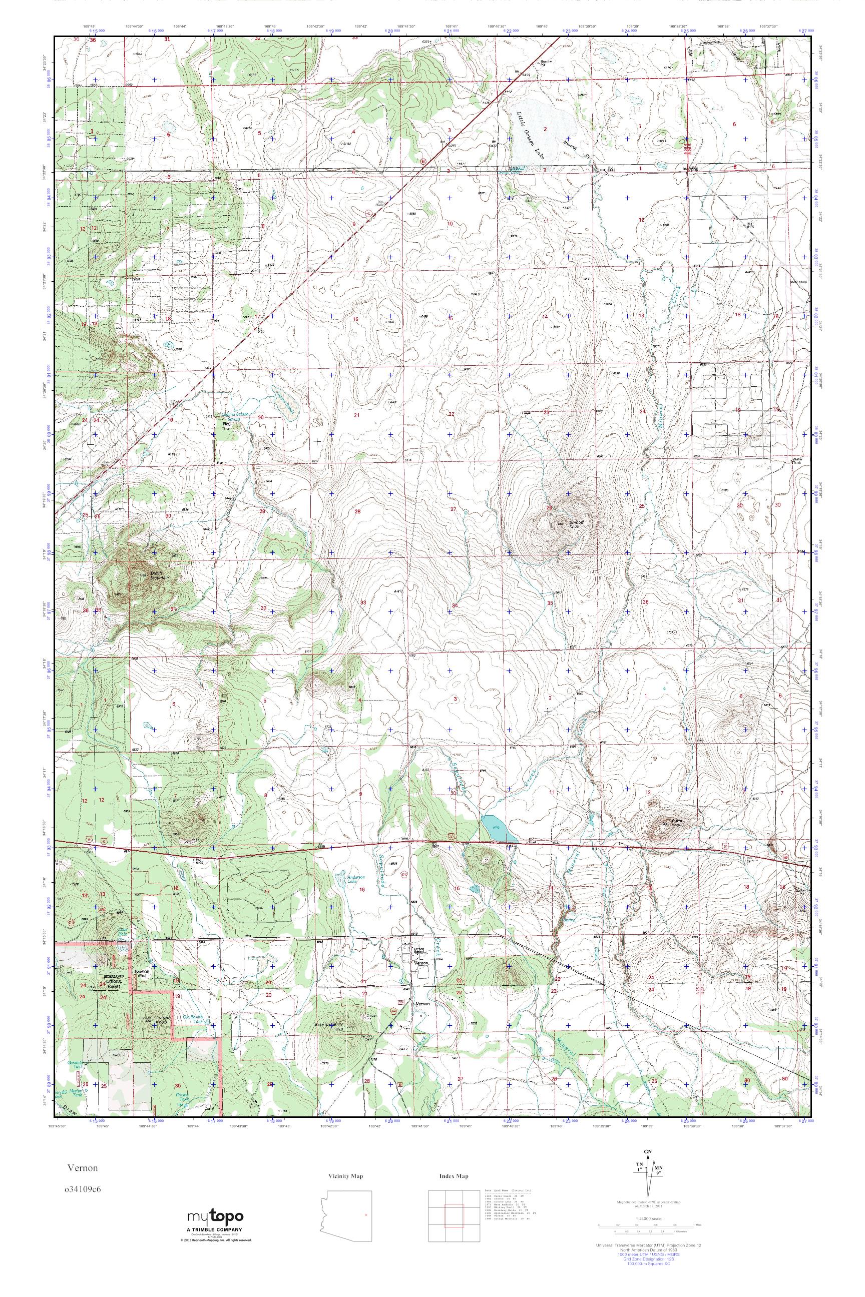 MyTopo Vernon, Arizona USGS Quad Topo Map