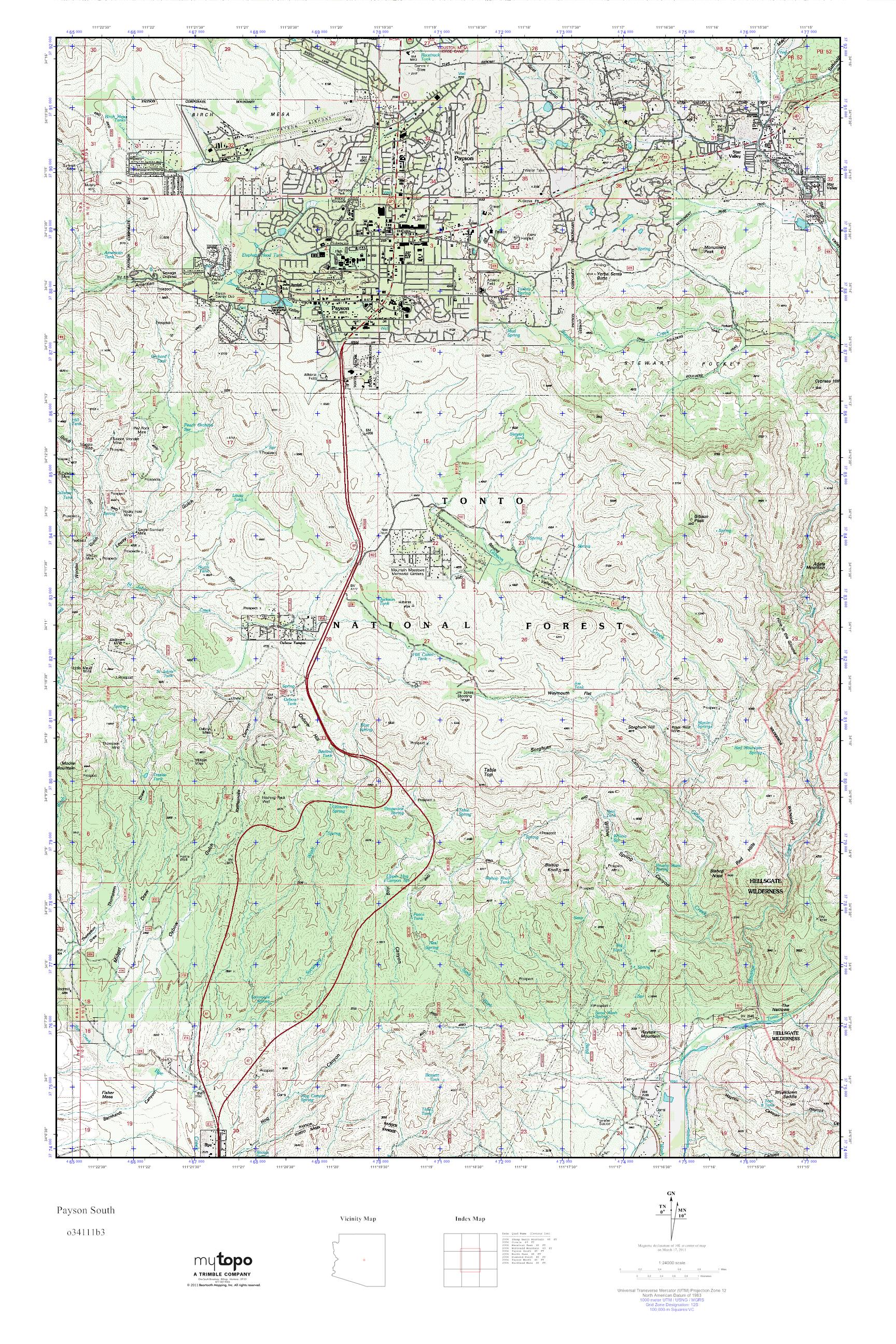 MyTopo Payson South, Arizona USGS Quad Topo Map
