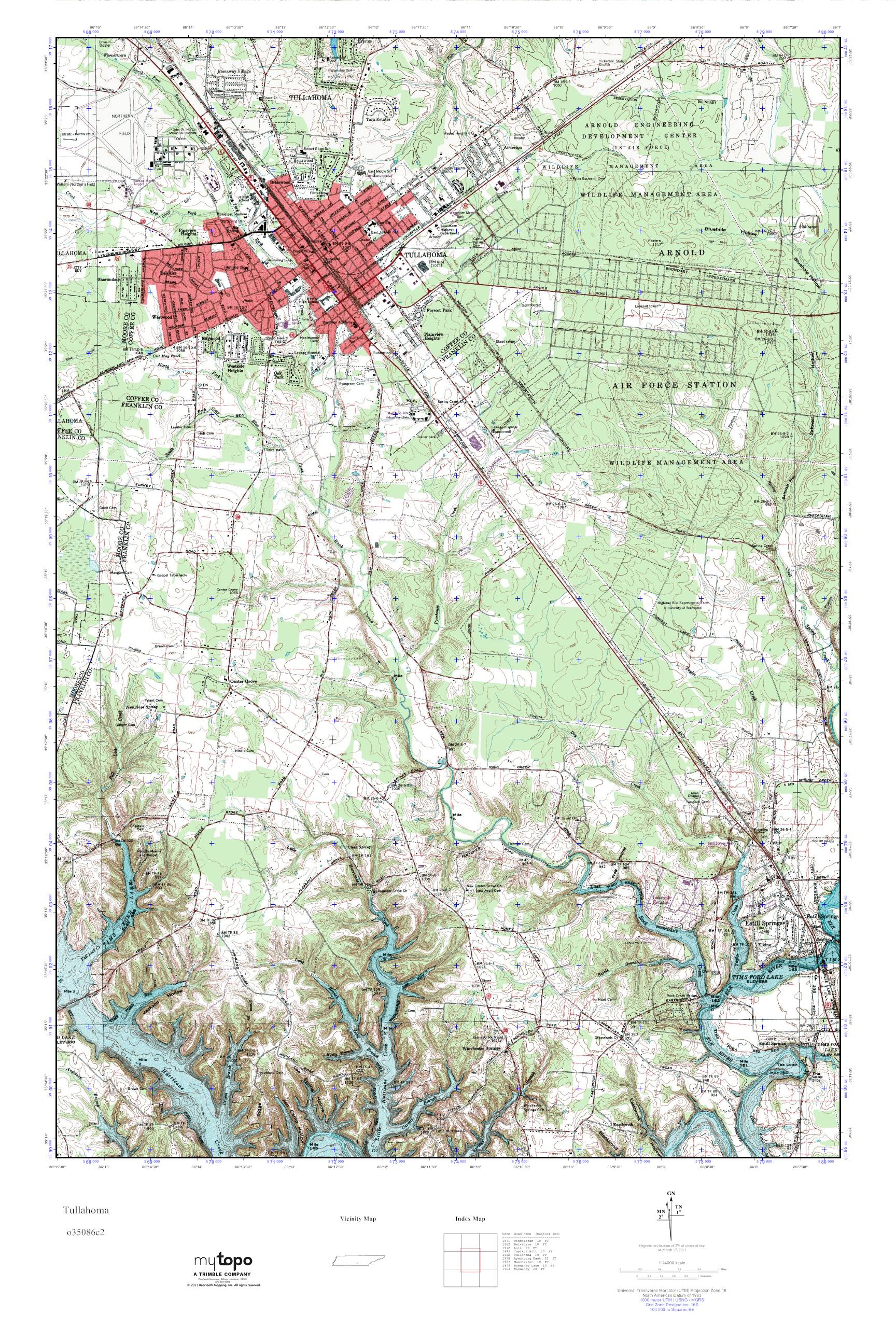 MyTopo Tullahoma, Tennessee USGS Quad Topo Map
