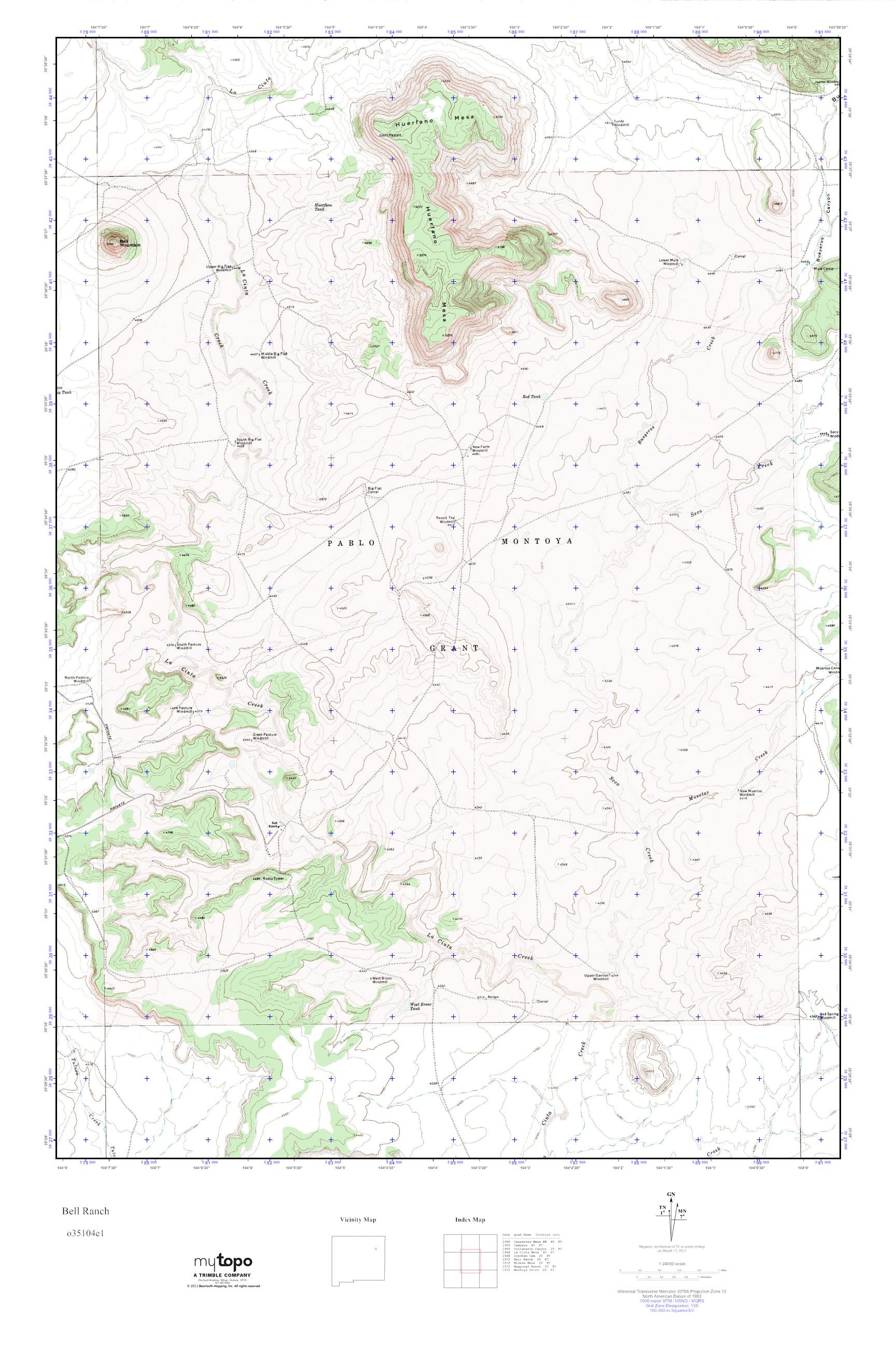 MyTopo Bell Ranch, New Mexico USGS Quad Topo Map